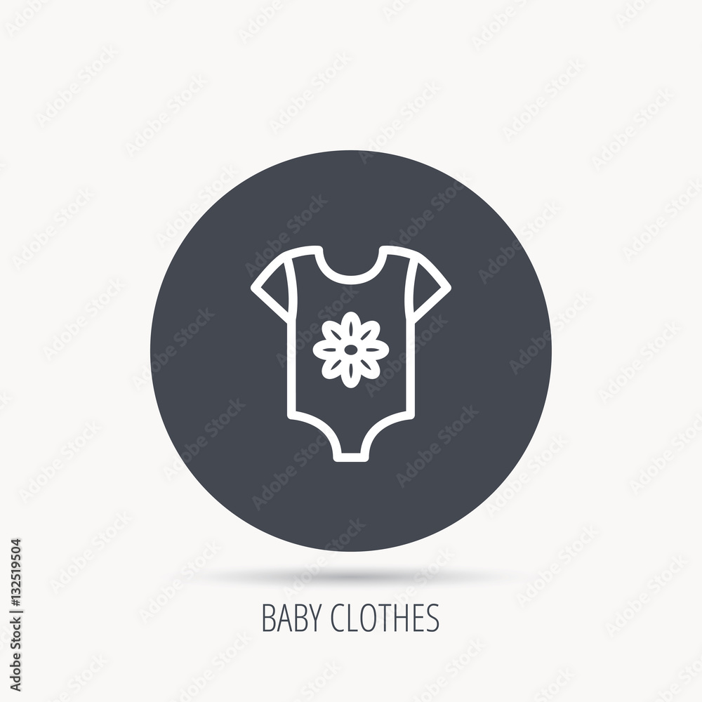 Newborn clothes icon. Baby shirt wear sign. Flower symbol. Round web ...