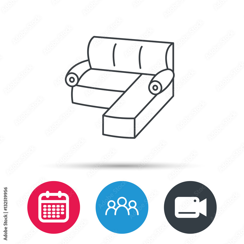 Corner sofa icon. Comfortable couch sign. Furniture symbol. Group of ...