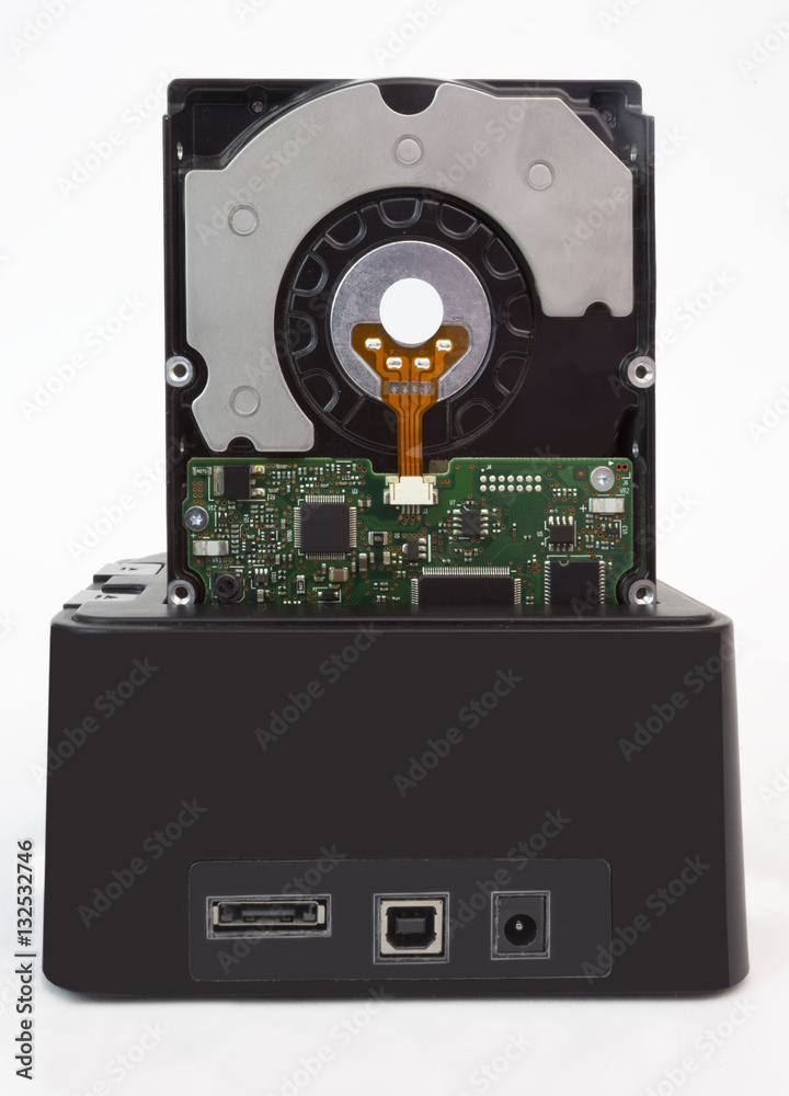 Computer peripheral hard drive docking station. Isolated. Vertical ...