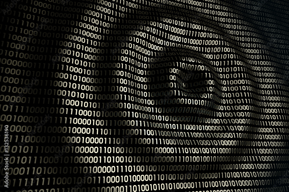 circular waves on abstract golden digital wall in cyberspace, binary ...