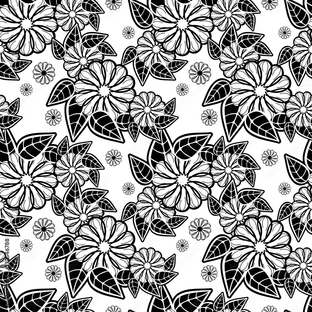 Black and white seamless floral pattern. Vector clip art. Stock Vector ...