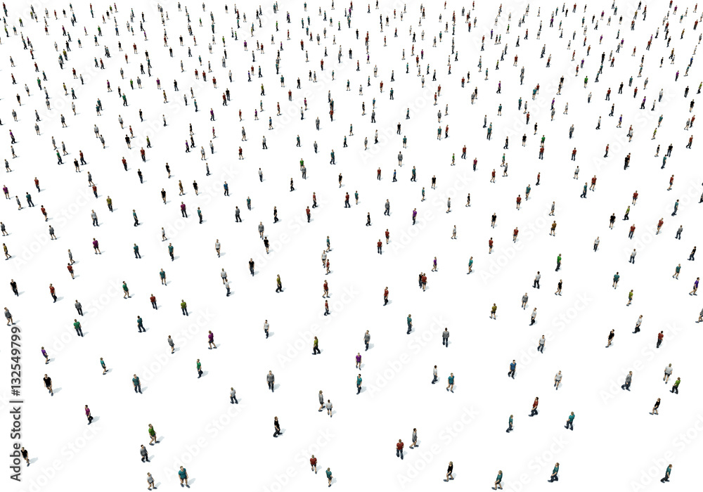 3D render crowd of people on white background from top view ,bir Stock ...