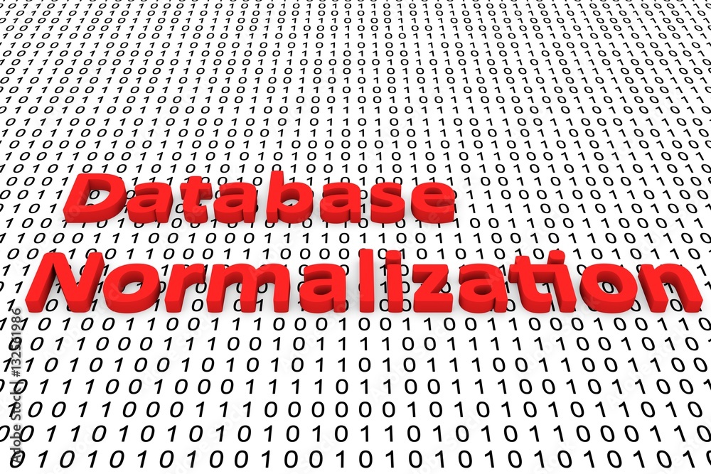 database normalization in the form of binary code, 3D illustration ...