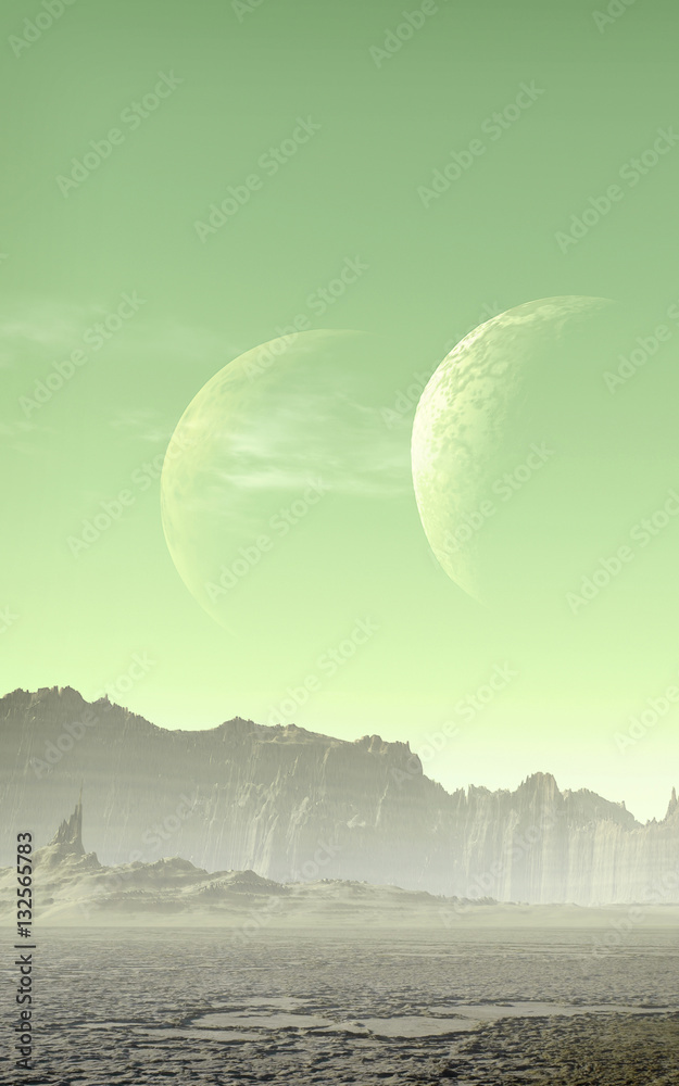 alien planet with two moons Stock Illustration | Adobe Stock