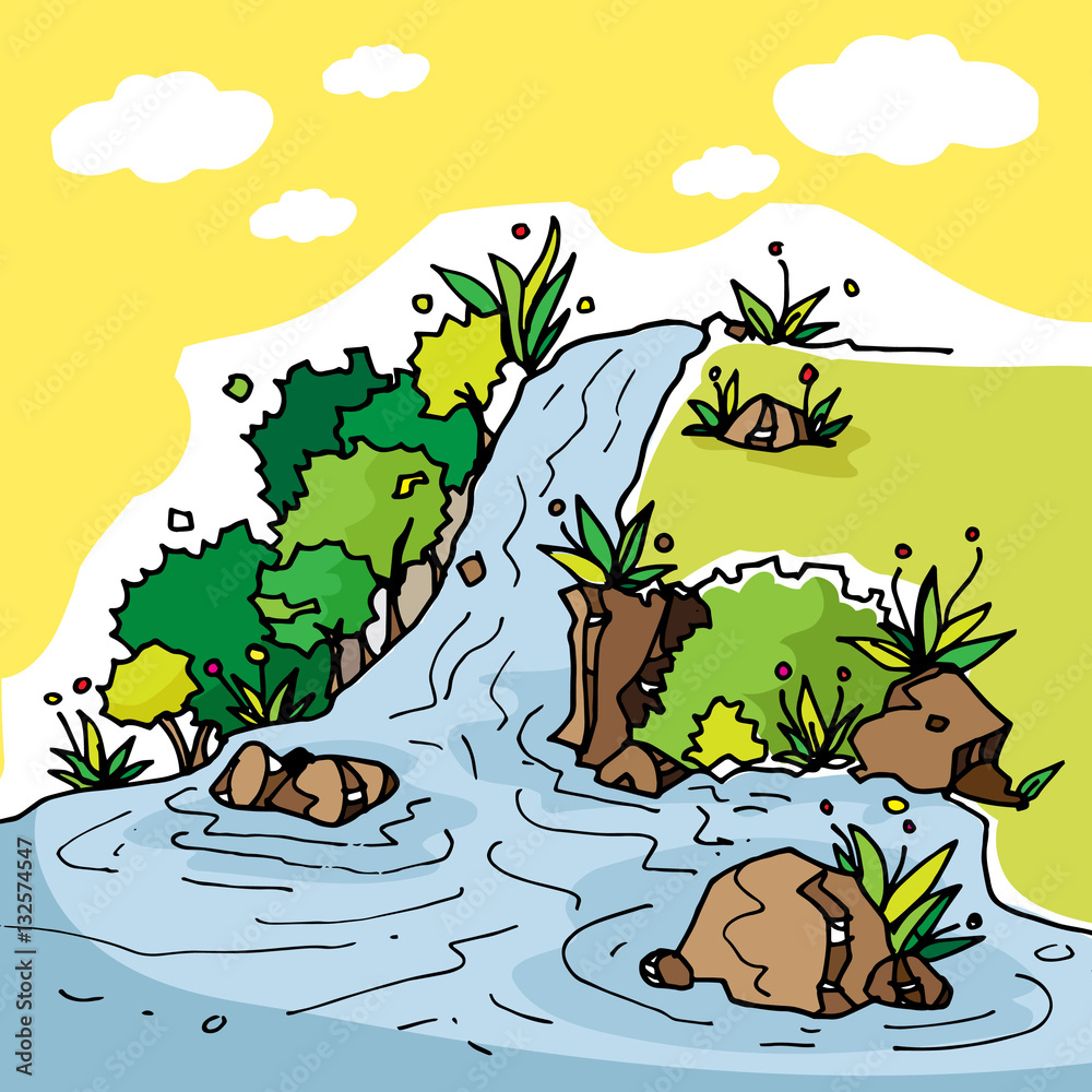 waterfall doodle vector Stock Illustration | Adobe Stock