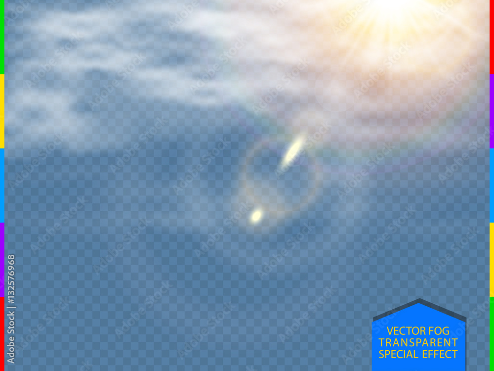 Advection white vector cloud with sunlight lens flare isolated ...