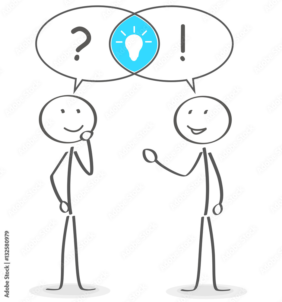 Strichmännchen haben eine Beratung und sprechen miteinander und haben ...