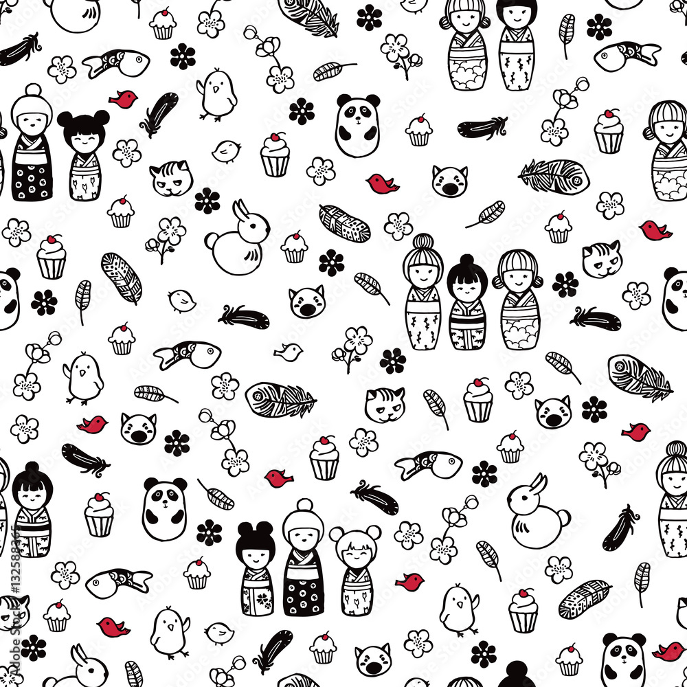 Miniatures in the anime style. Seamless pattern. Stock Vector | Adobe Stock