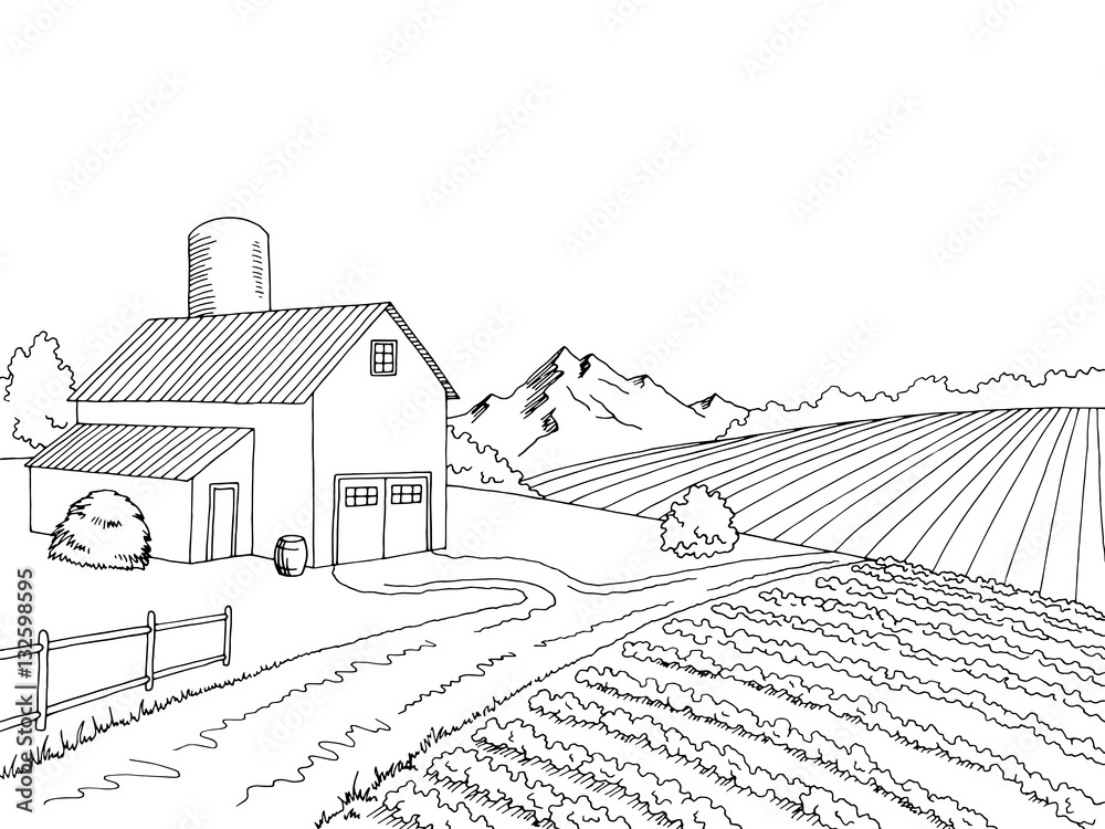 Farm field graphic black white sketch illustration vector Stock Vector ...