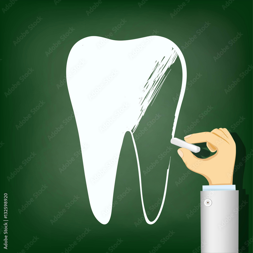 Human hand with chalk drawing a tooth. Stock vector illustration Stock ...