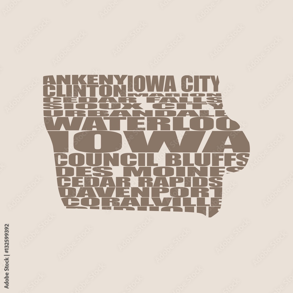Word cloud map of Iowa state. Cities list collage Stock Vector | Adobe ...