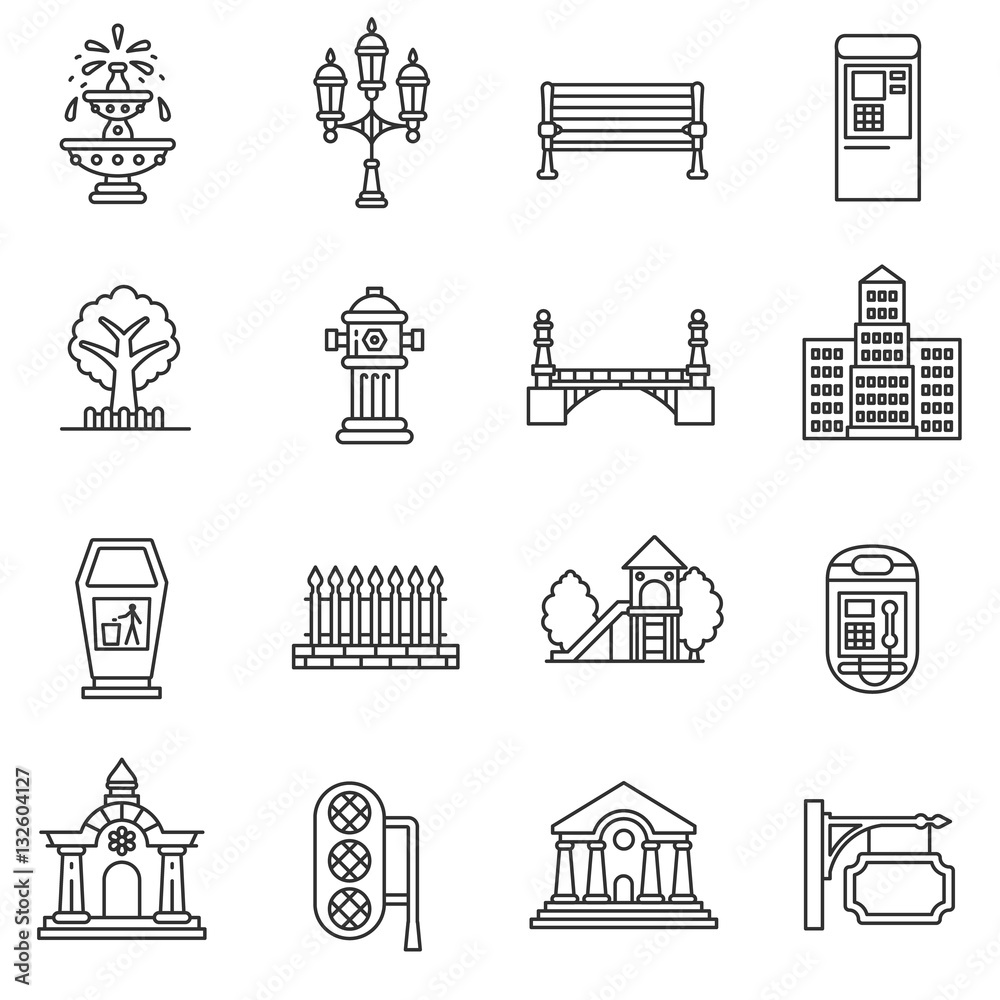 Elements of the city icons set. urban infrastructure, thin line design ...