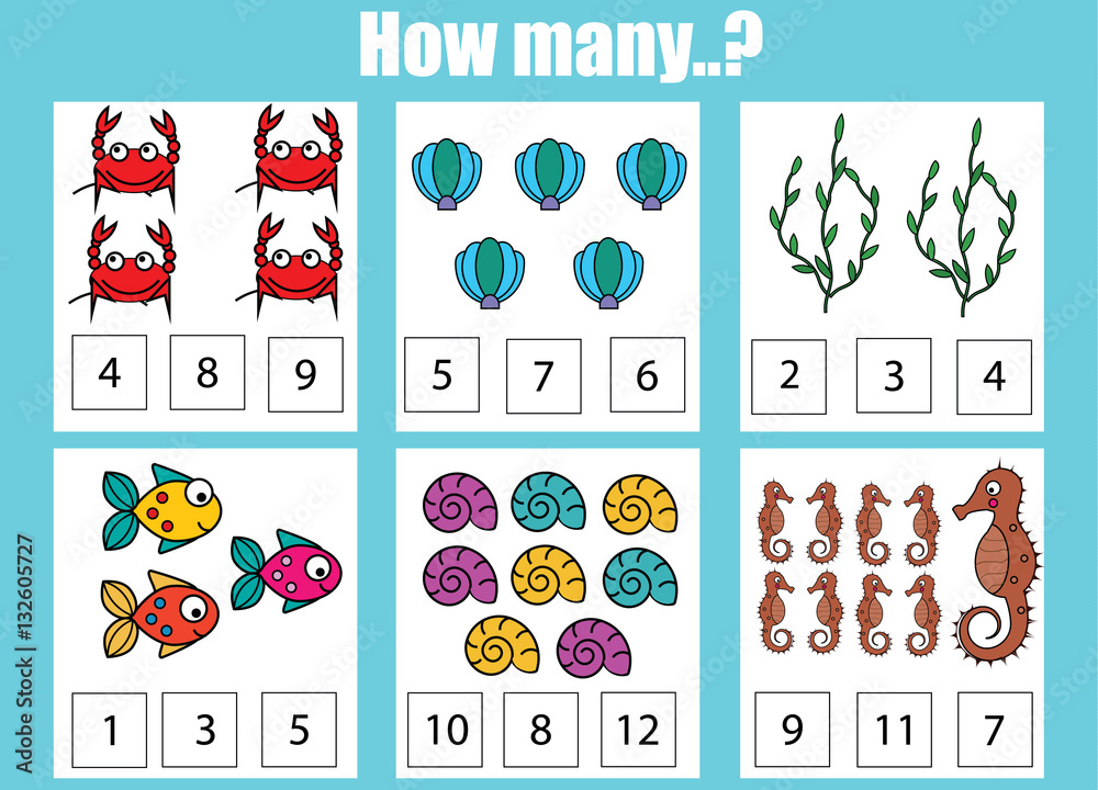 Counting educational children game, kids activity worksheet. How many ...