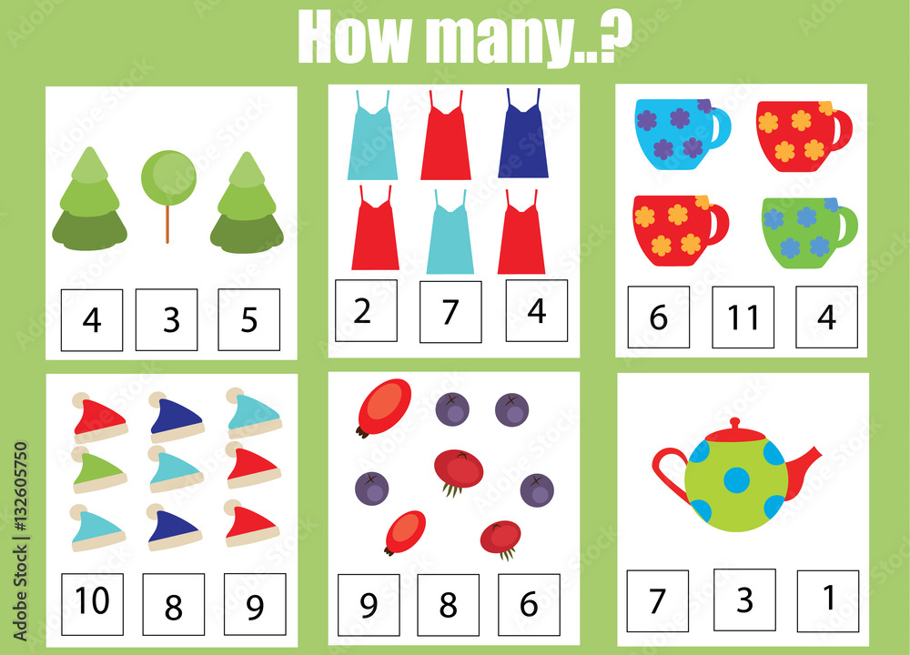 Counting educational children game, kids activity worksheet. How many ...