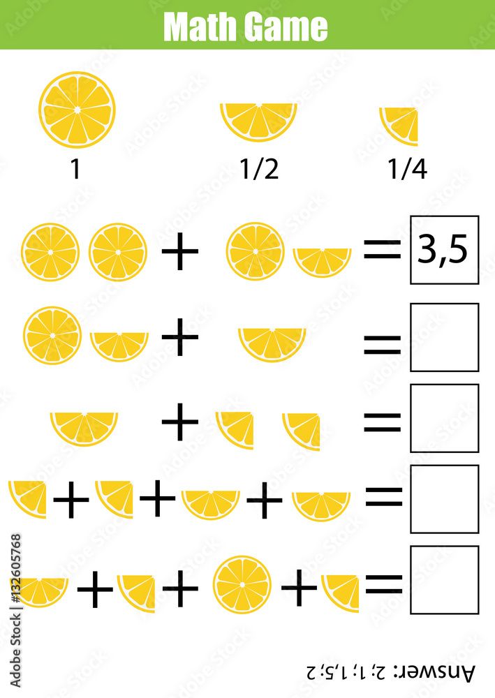 Math educational counting game for children, addition worksheet ...