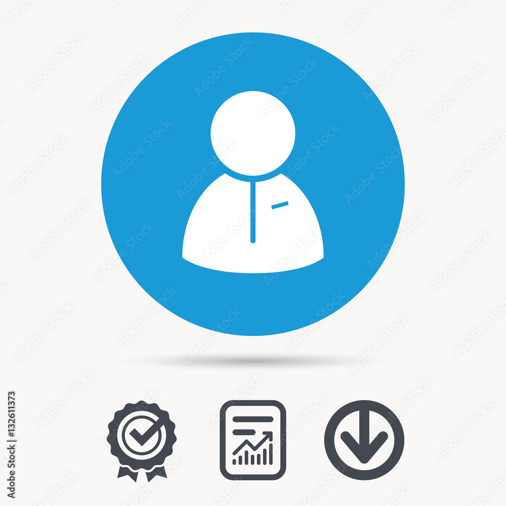 User icon. Human person symbol. Achievement check, download and report ...