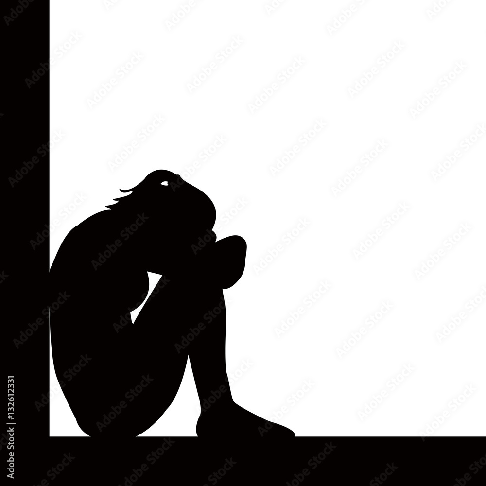 Silhouette of sad woman Stock Vector | Adobe Stock