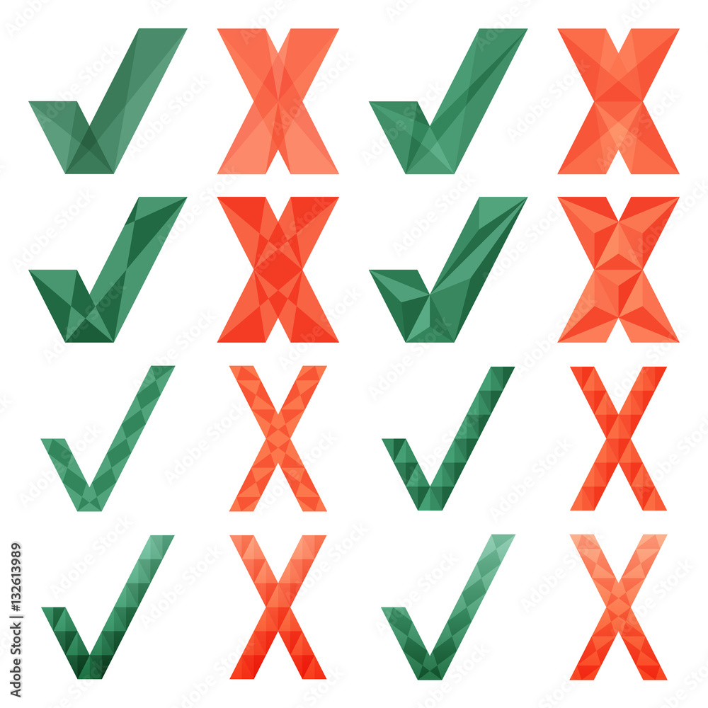 vecteur-stock-mark-x-and-v-cristal-style-set-of-green-hooks-and-red