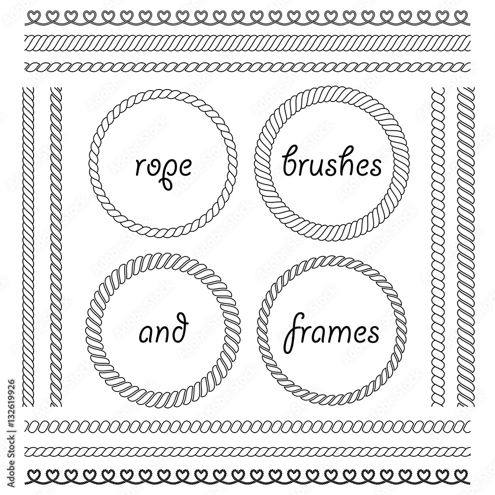 Set of round vector frames from marine rope isolated on white ...