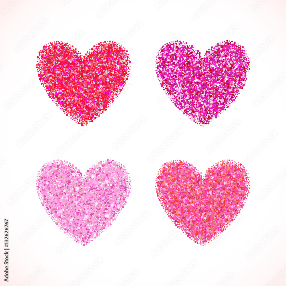 Pink glitter valentine day heart shape. Vector background for wedding ...