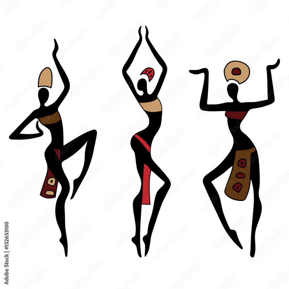 African women silhouette set icon tribal dance black ethnic vect Stock ...
