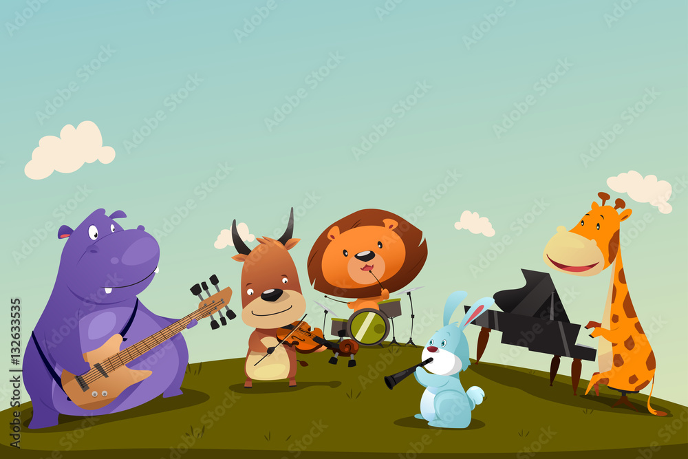 Animals Playing Music Instrument in a Band Stock Vector | Adobe Stock