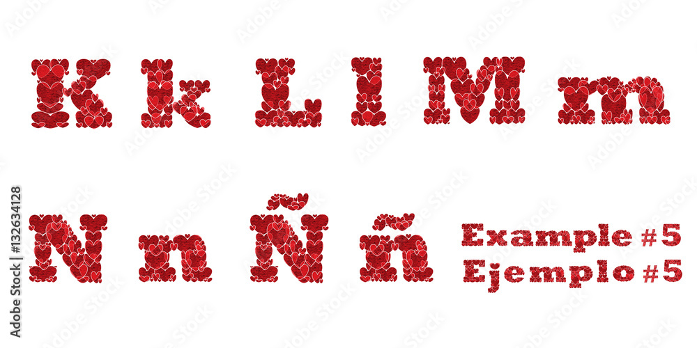 Letters K, L, M, N, Ñ, uppercase and lowercase of alphabet made from ...