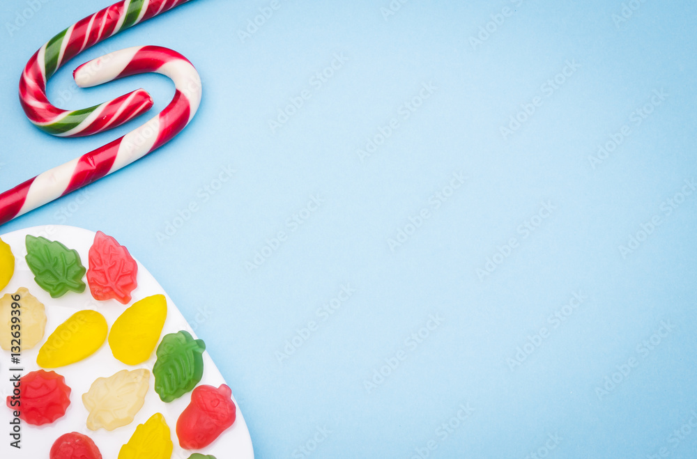 Top view of a candy on a blue background/candy on a blue surface Stock ...