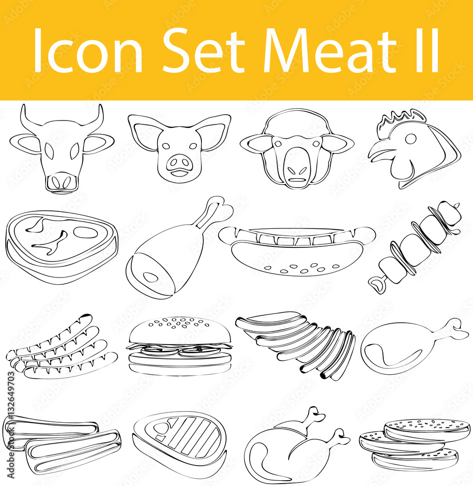 Drawn Doodle Lined Icon Set Meat II Stock Vector | Adobe Stock