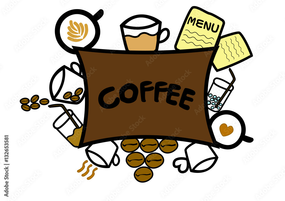 abstract hand draw doodle line in coffee concept on white background ... abstract hand draw doodle line in coffee concept on white background ...