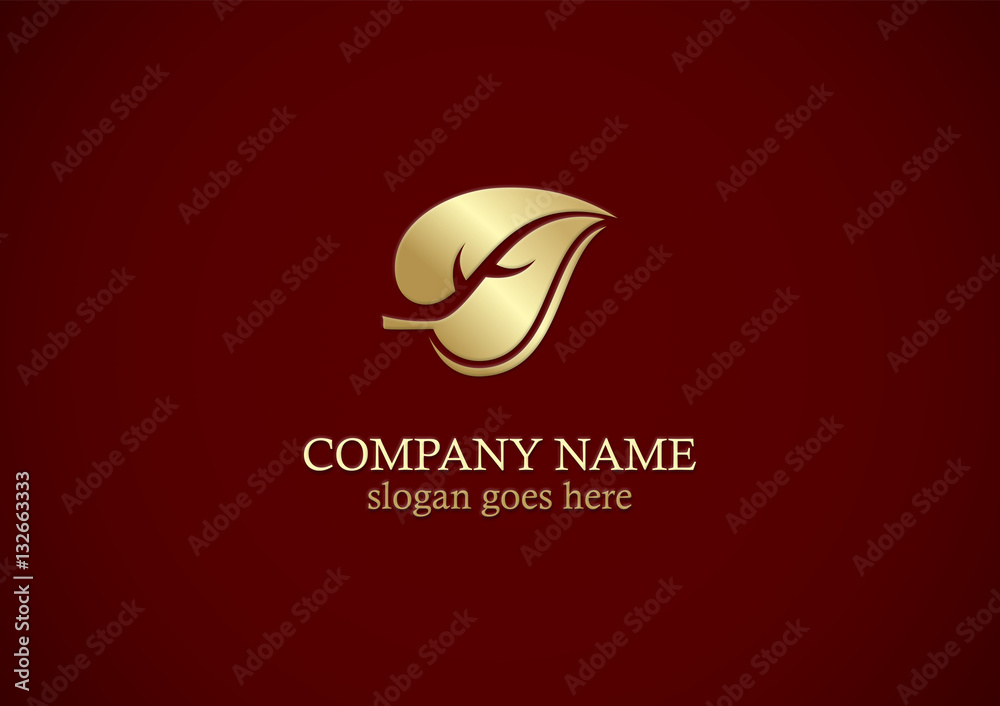 gold leaf organic vector logo Stock Vector | Adobe Stock