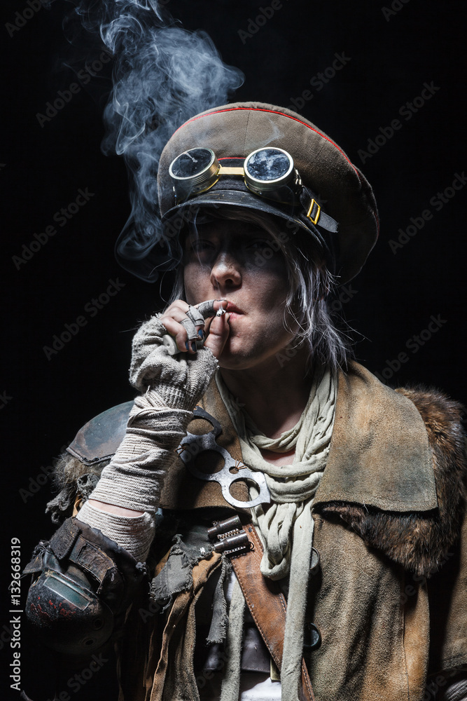 Nuclear post apocalypse life after doomsday concept. Grimy female ...