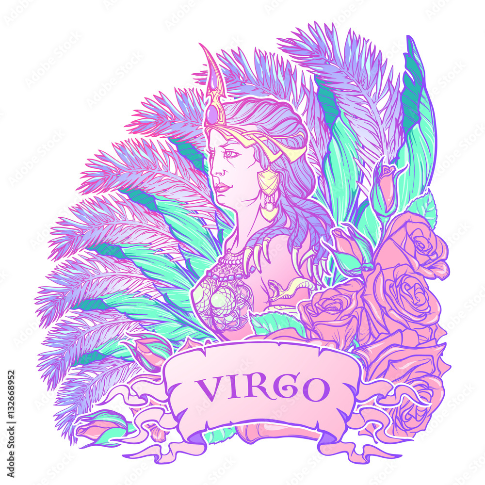 Beautiful woman with a decorative flower frame. Seamless pattern ...