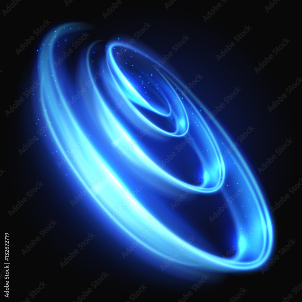 Blue neon light swirl with glowing particles vector illustration Stock ...