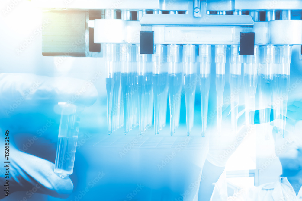 Laboratory DNA samples load to plate for PCR analysis Background Stock ...
