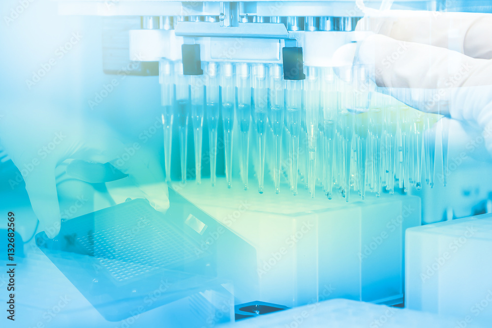 Laboratory DNA samples load to plate for PCR analysis Background Stock ...