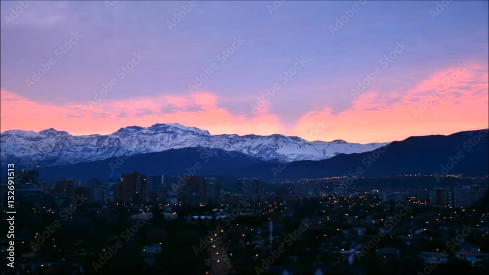 Sunset, clouds, mountains, city landscape in Santiago Chile Stock Video ...
