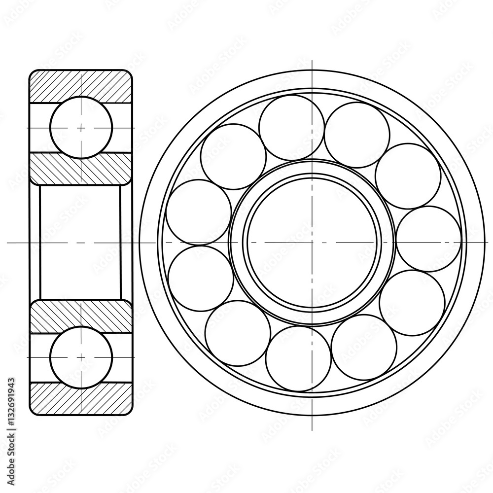 Design element of a mechanical bearing. Vector line icon template.You ...
