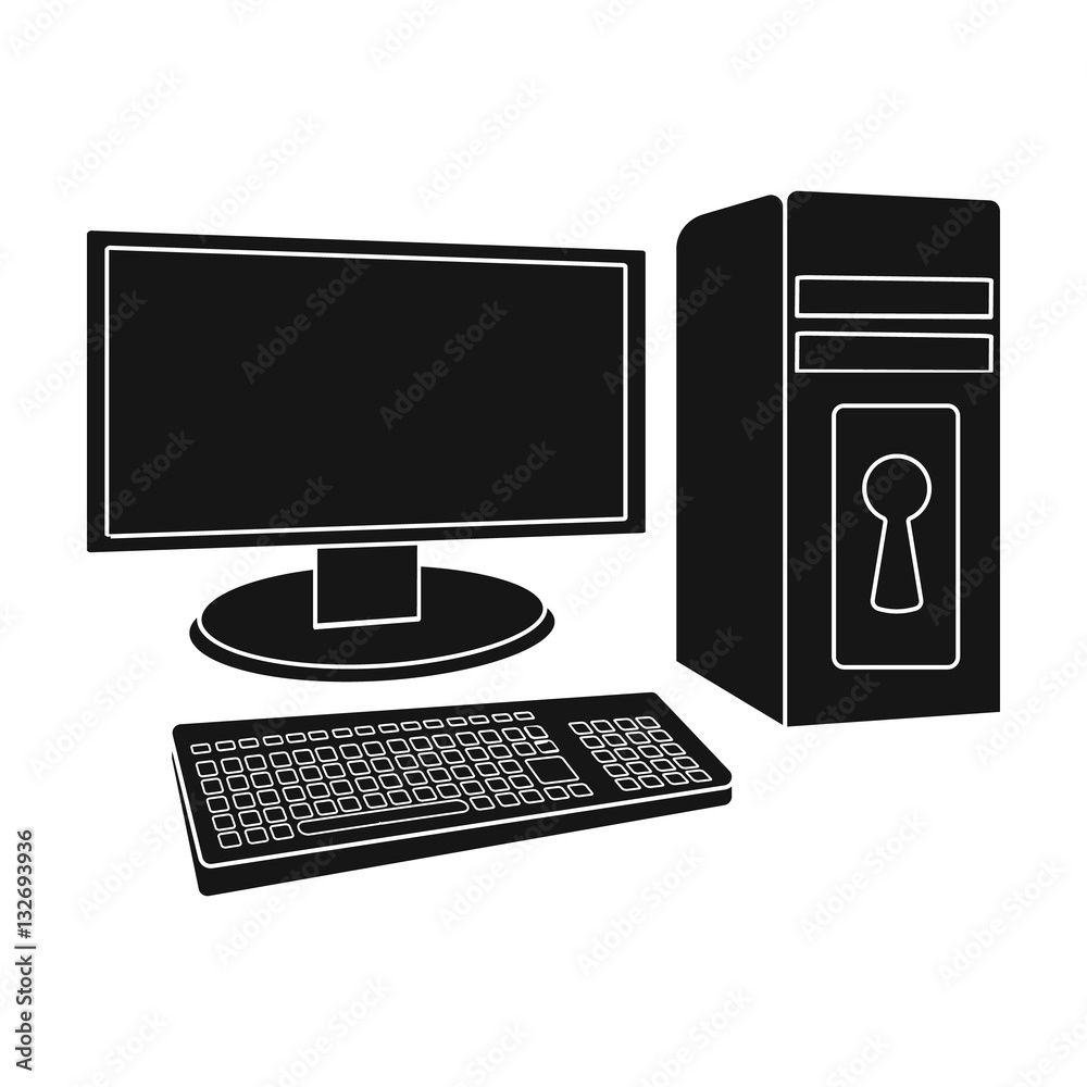 Locked computer icon in black style isolated on white background ...