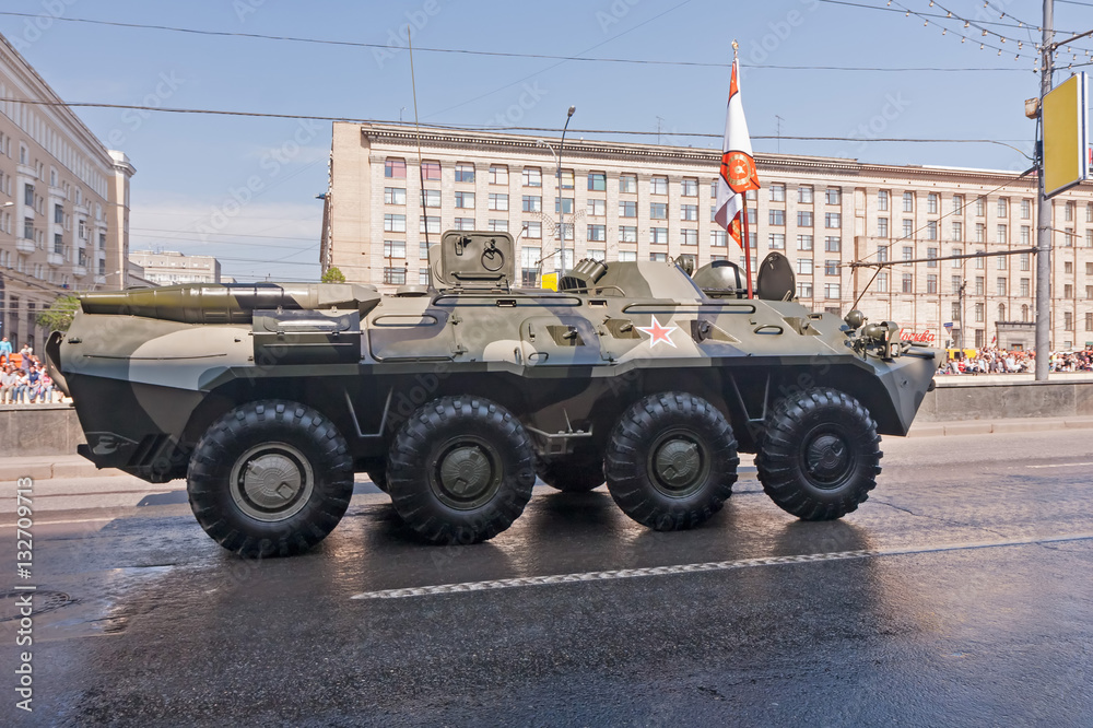 BTR-82A 8x8 wheeled amphibious armored personnel carrier (APC) moves on ...