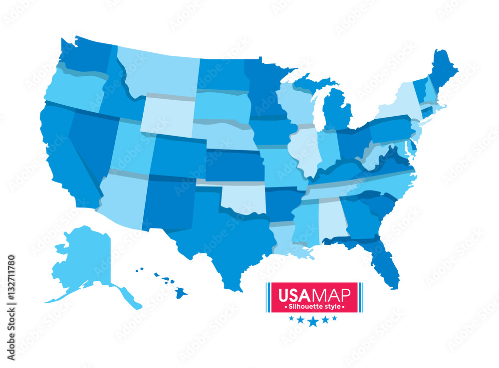 Poster USA map. blue color. blind map – Muurposter | Europosters
