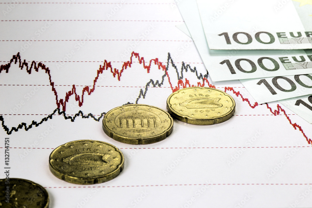 Fotografia do Stock: Stock market prices chart. Hundred euro bills ...