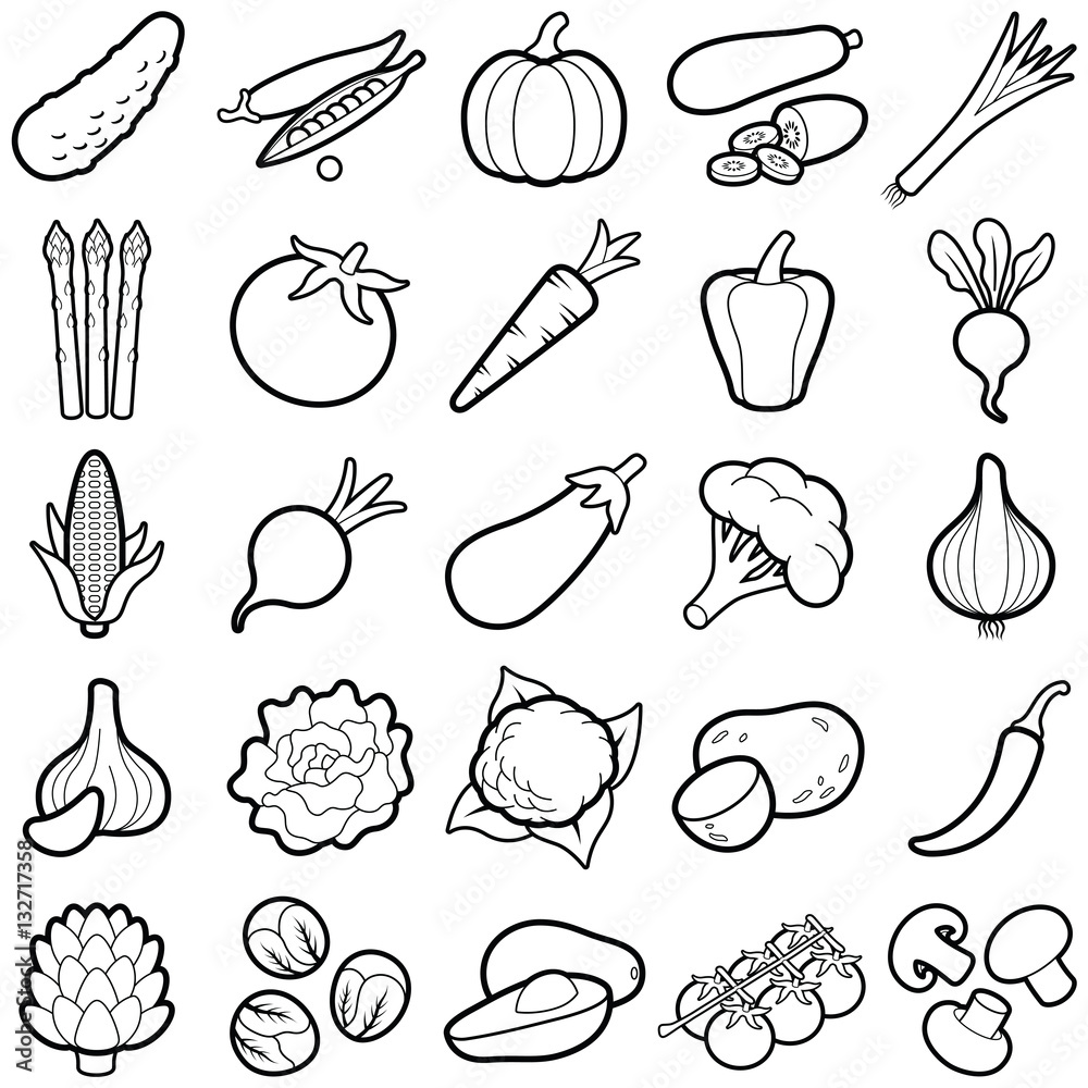 Vegetable icon collection - vector outline illustration Stock Vector ...