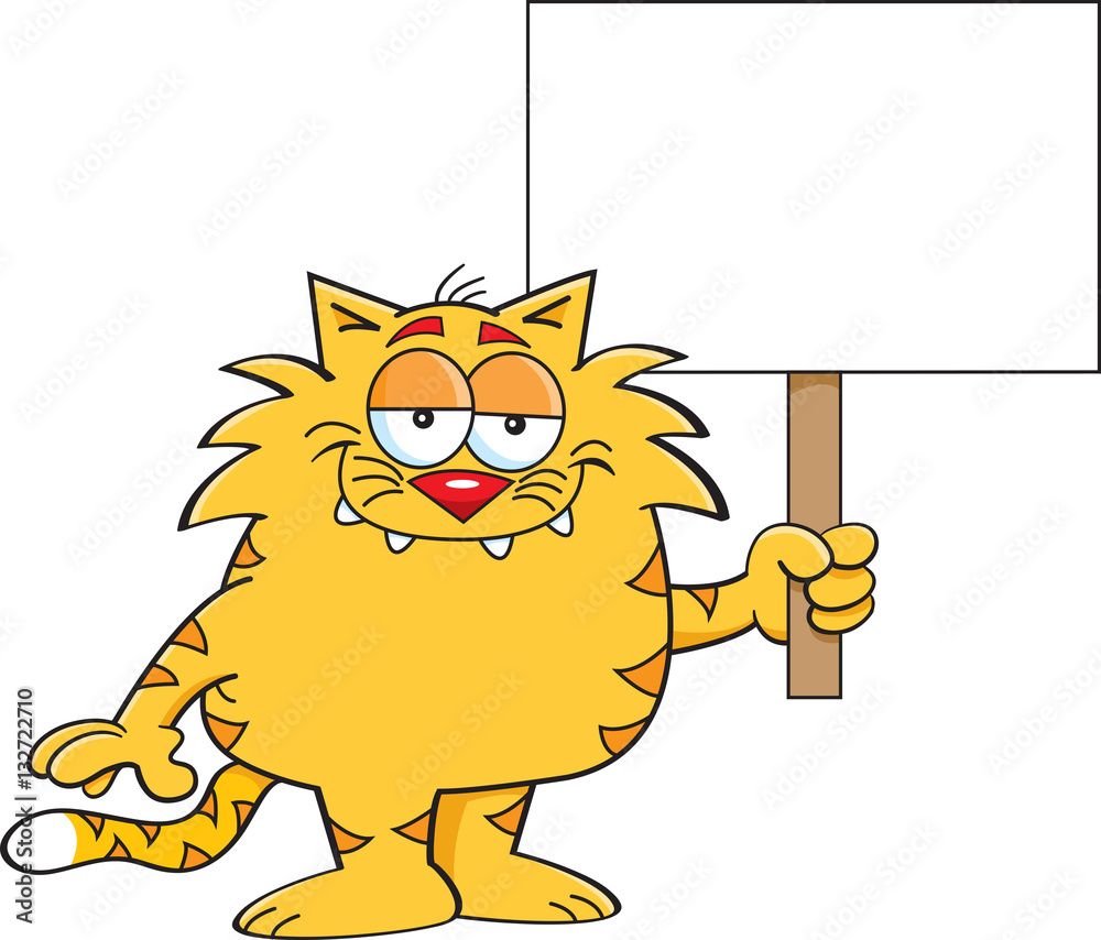 Cartoon illustration of a cat holding a sign. Stock Vector | Adobe Stock