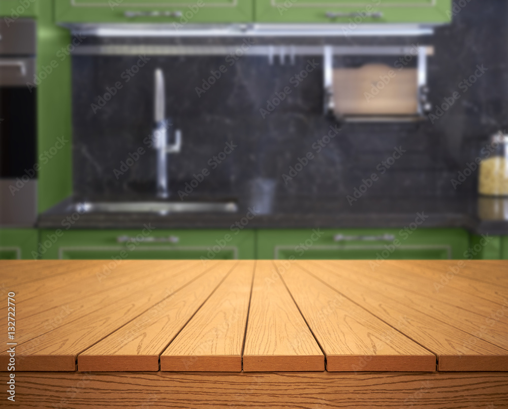 Empty wooden table on the kitchen Stock Photo | Adobe Stock