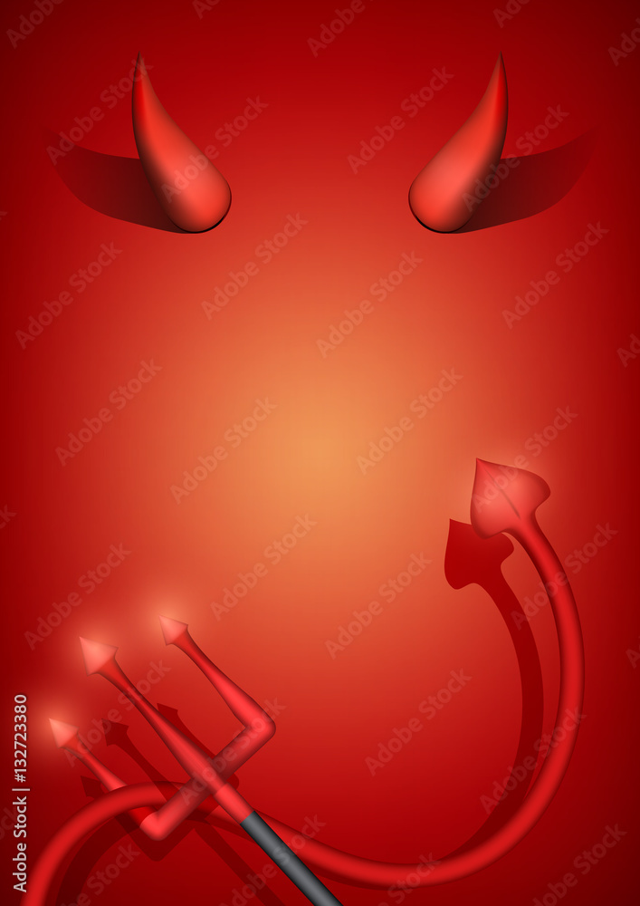 Devil Party Invitation with devil horns, tail and fork. Vector ...