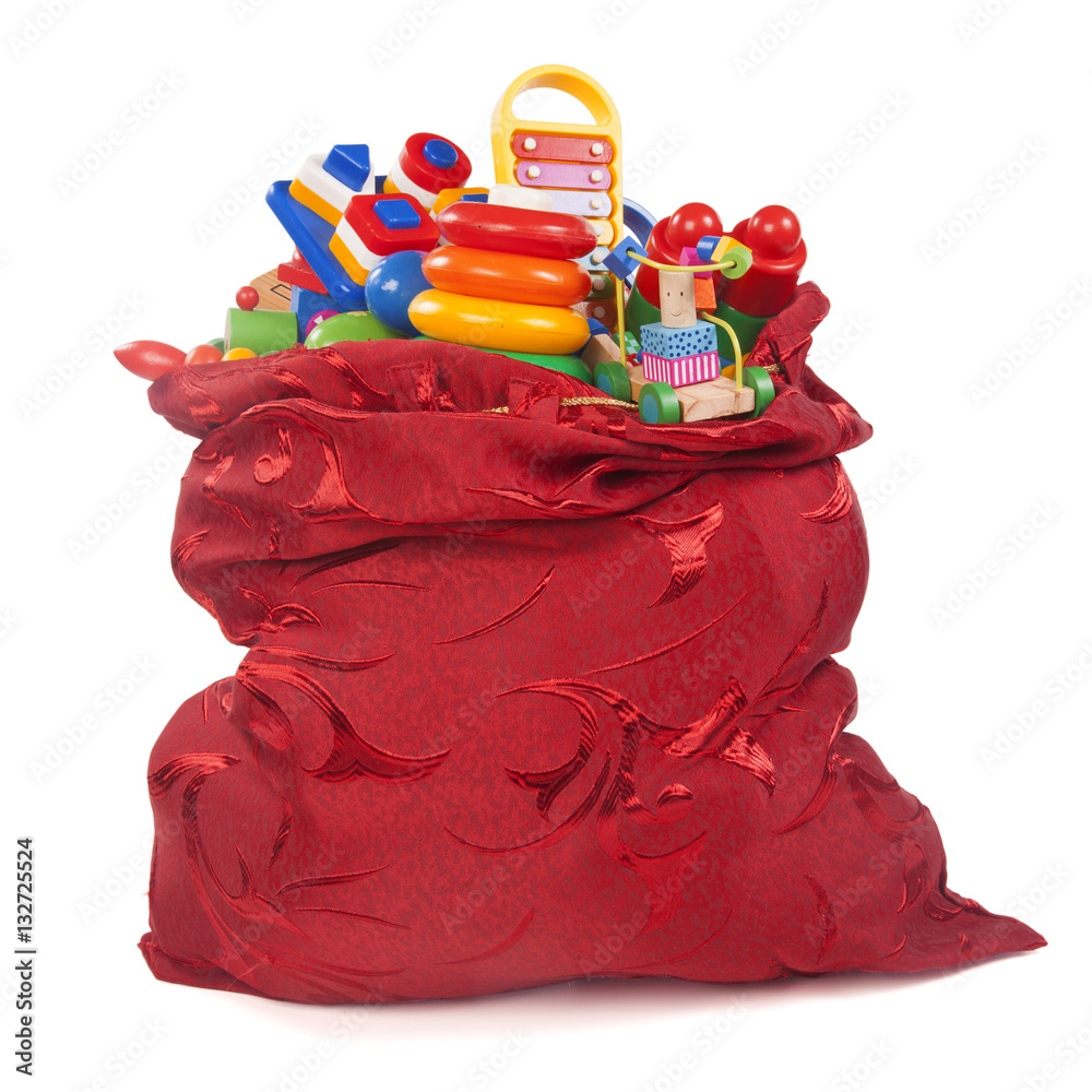 big red bag with many toys Stock Photo | Adobe Stock