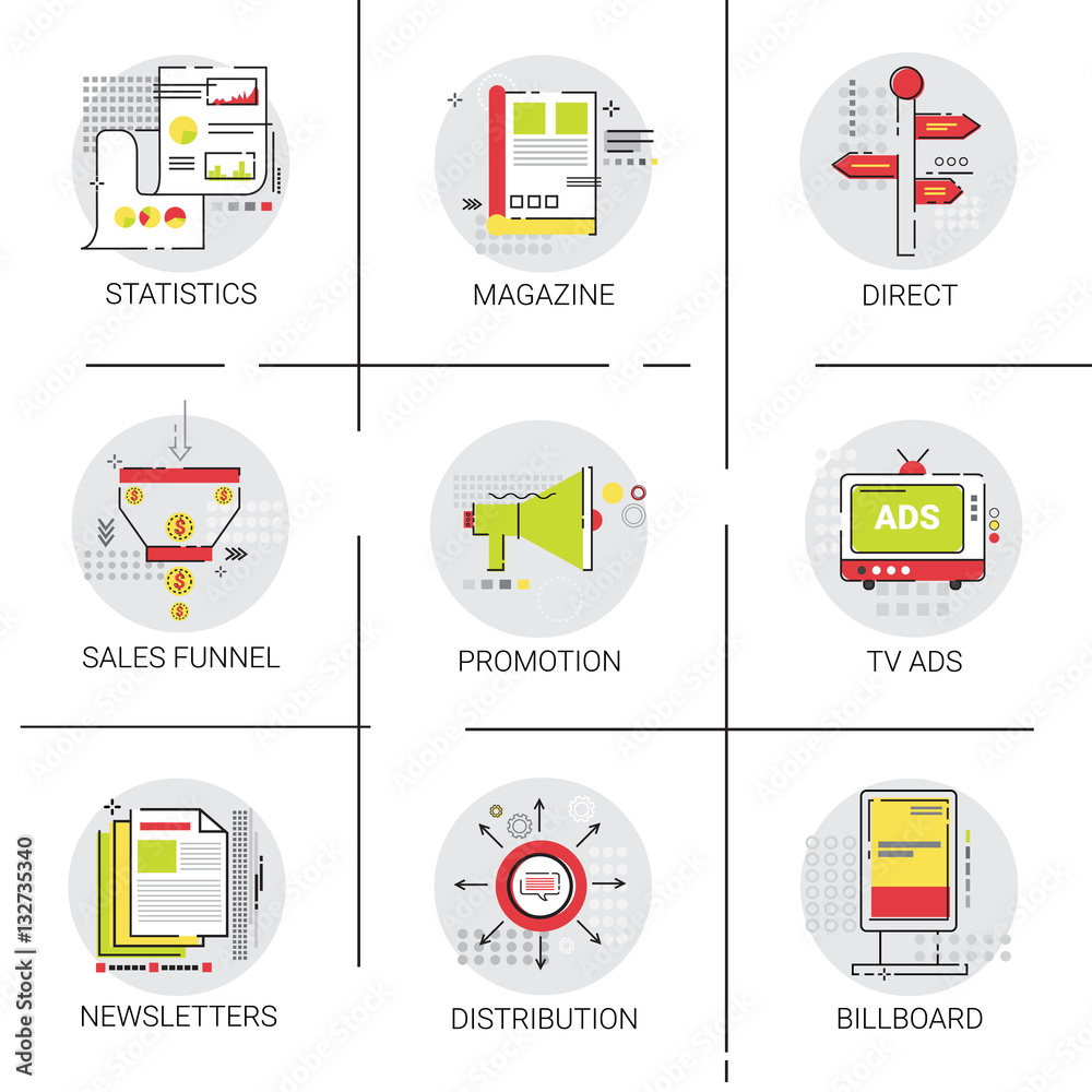 Marketing Sales Distribution Icon Set Promotion Advertisement ...