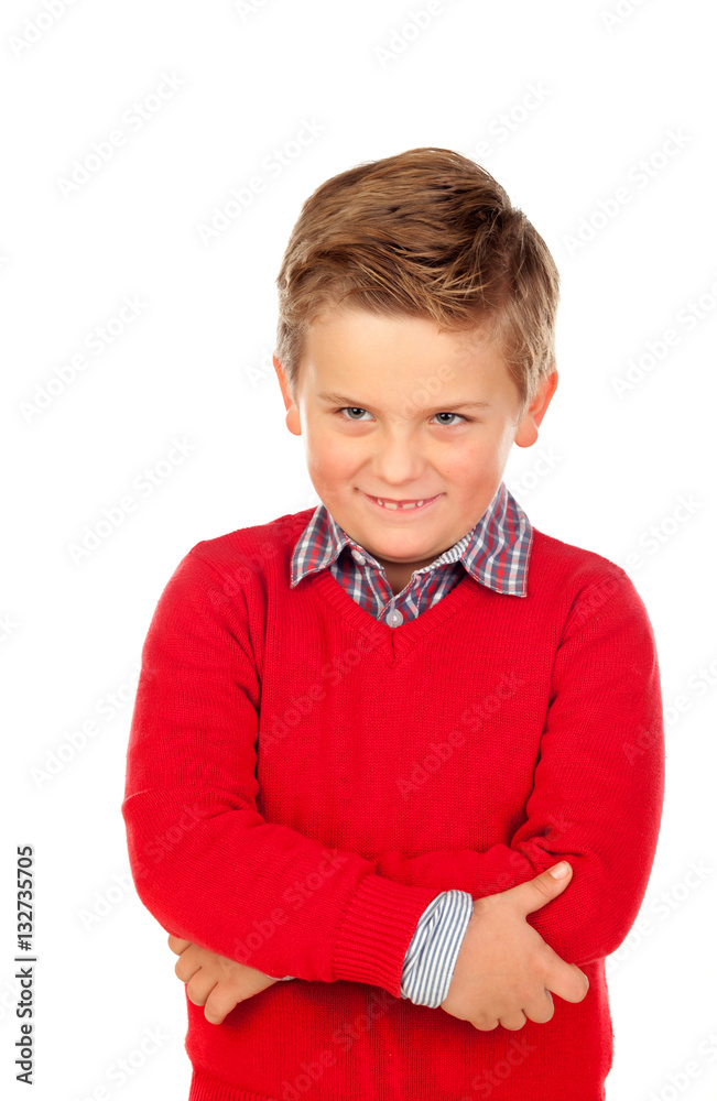 Little angry kid with red jersey Stock Photo | Adobe Stock