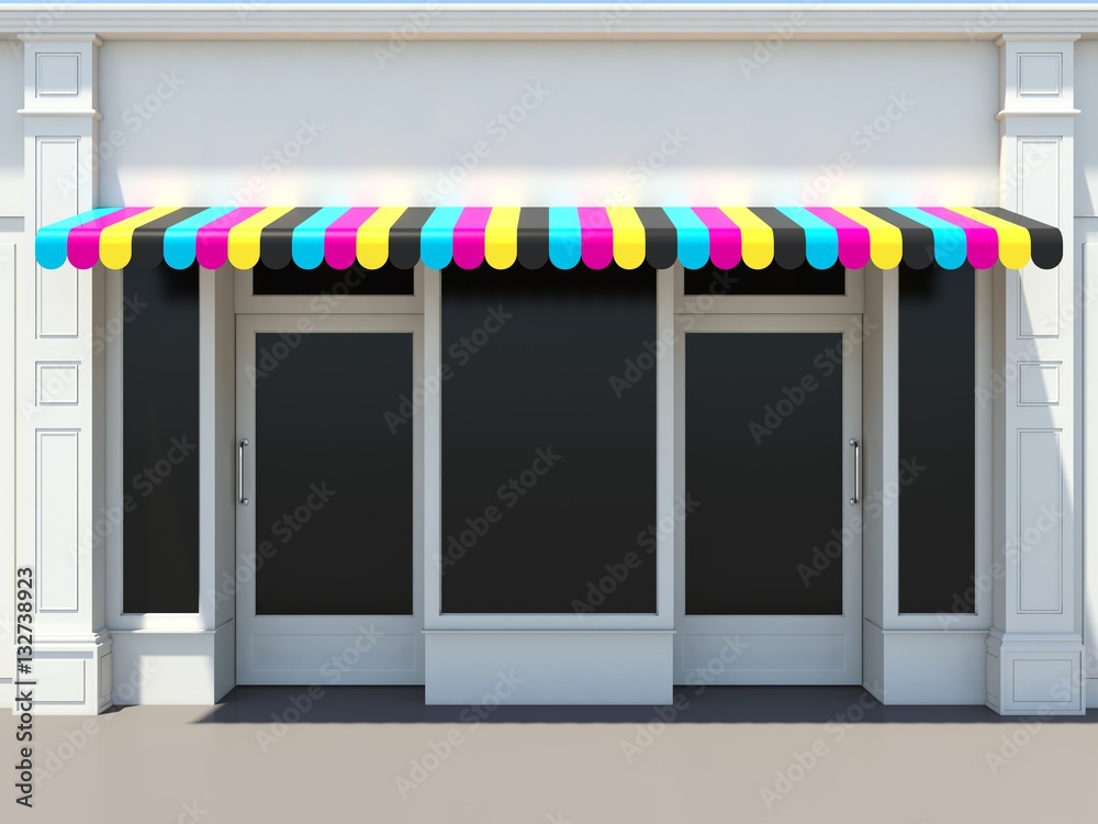Print shop facade with two doors - classic store front with CMYK ...